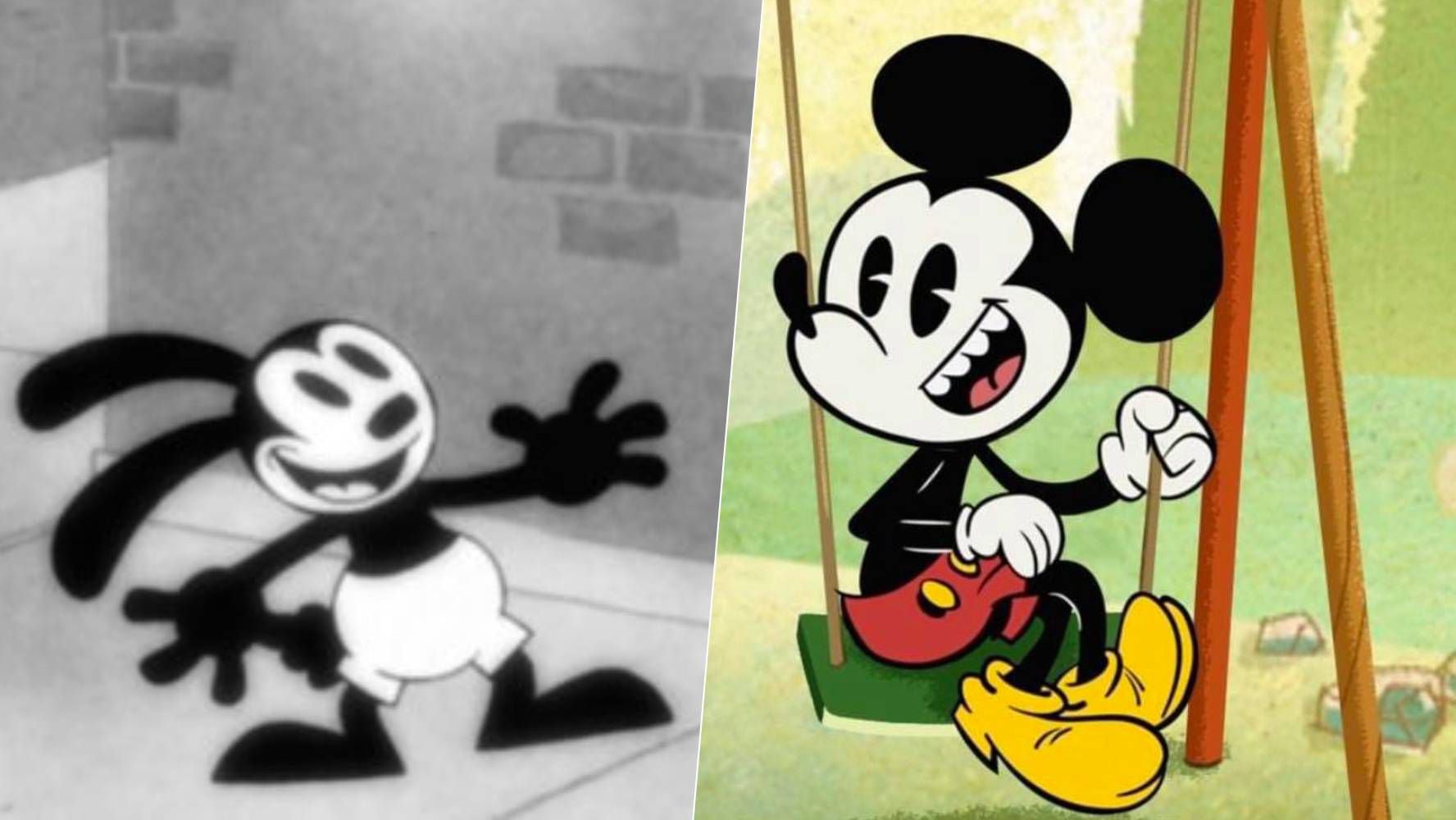 Dibujo De Oswald El Conejo Afortunado Vs Mickey Mouse